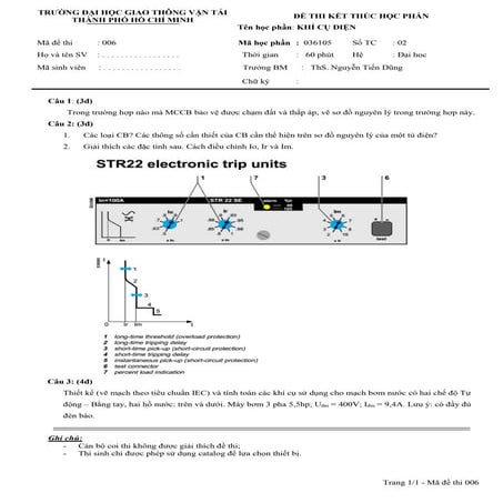 Đề thi khí cụ điện - Đợt 1 - MD006 | PDF