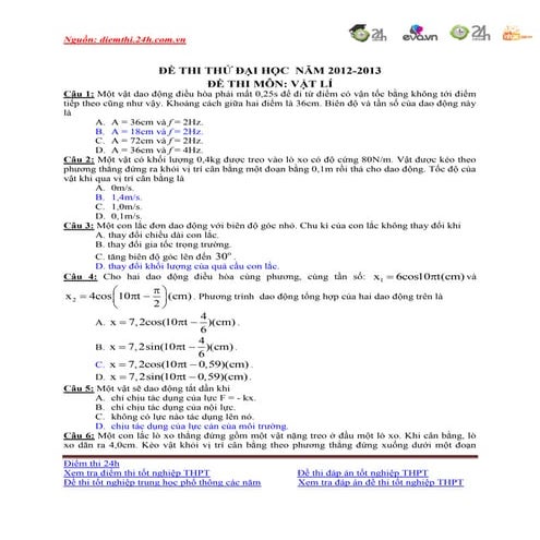 De thi thu cd 2013 ly | PDF