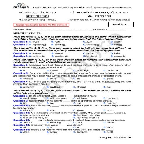 De thi thu thpt qg 2017 mon t.a so 1 (mrnsapro) | PDF