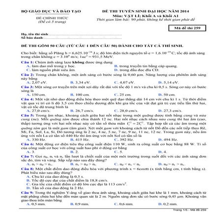 De thi vat ly a a1 dh2014 m_259 | PDF