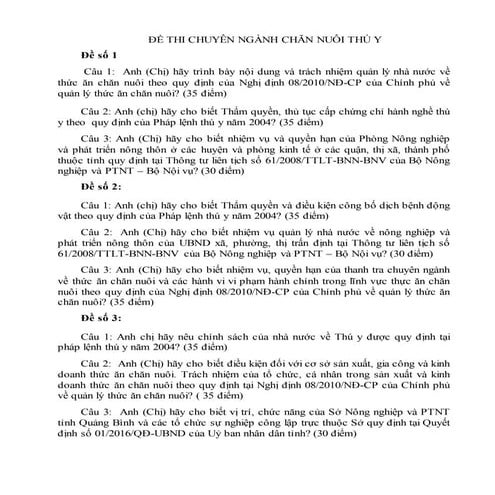 Đề thi công chức chuyên ngành chăn nuôi thú y ( Thi Viết ) | DOCX