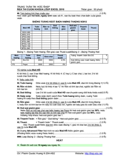 De thuc hanh excel so 3 | PDF