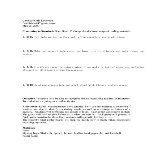 Dett School Reading Lesson | DOCX