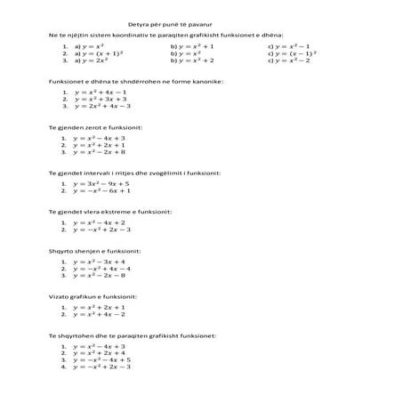 Detyra nga funksionet kuadratike | DOCX
