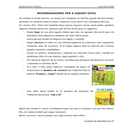 Deures d'estiu 4t 19 20 | DOC