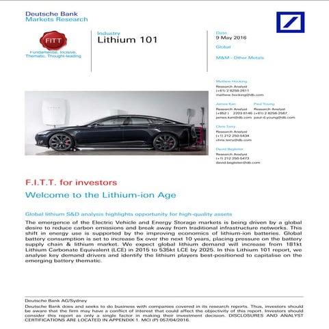 Deutsche Bank - Lithium report may 2016 | PDF