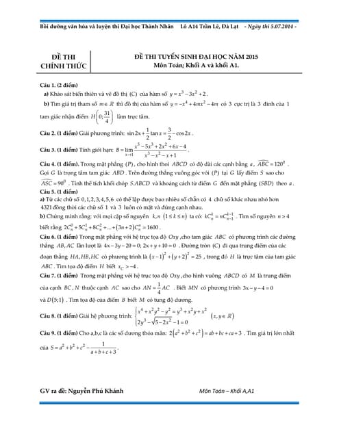 Đê thi cuối kỳ giải tích 2 | PDF