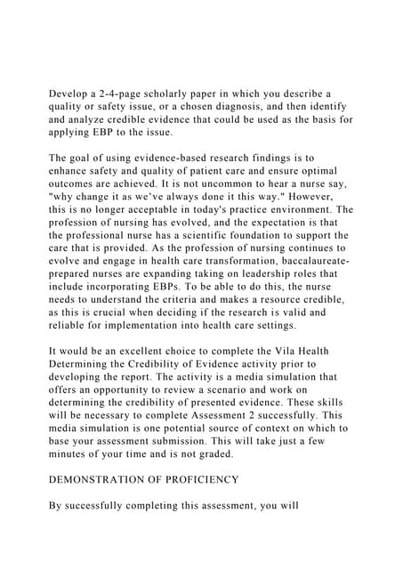 NURS FPX 4030 assessment 2 determining the credibility of evidence and ...