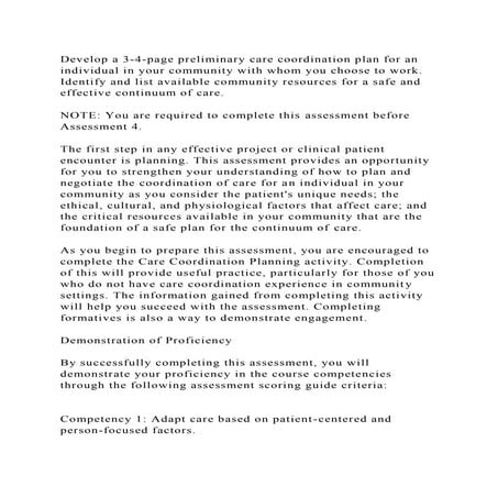Develop a 3-4-page preliminary care coordination plan for an individ.docx