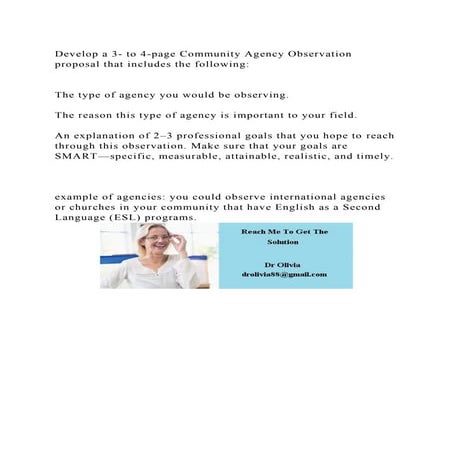 Develop a 3- to 4-page Community Agency Observation proposal that in | DOCX