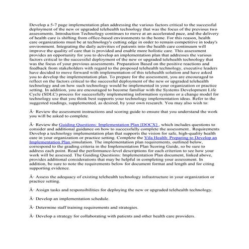 Develop a 5-7 page implementation plan addressing the various factors.docx