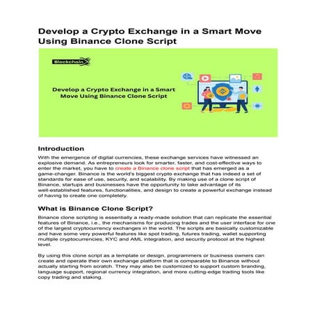 Develop a Crypto Exchange in a Smart Move Using Binance Clone Script | PDF