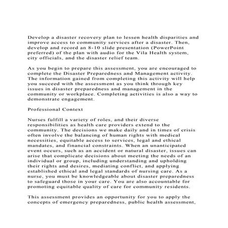 Develop a disaster recovery plan to lessen health disparities an.docx