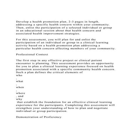 Develop a health promotion plan, 2-3 pages in length, addressing.docx
