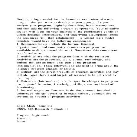 Develop a logic model for the formative evaluation of a new progra | DOCX