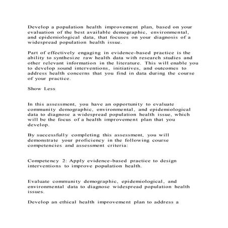 Develop a population health improvement plan, based on your evaluati | DOCX