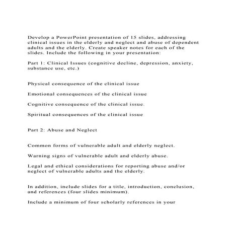 Develop a PowerPoint presentation of 15-18 slides, addressing clinic | DOCX