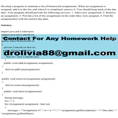 Develop a program to maintain a list of homework assignments. When a.pdf | Programming Languages ...