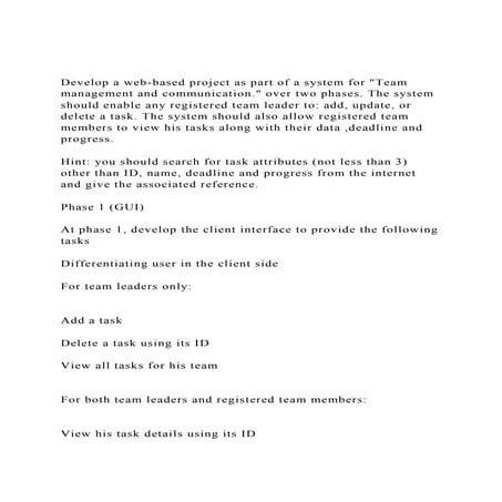 Develop a web-based project as part of a system for Team manage.docx