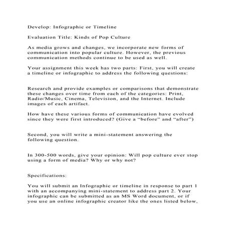 Develop Infographic or TimelineEvaluation Title Kinds of Pop C | DOCX