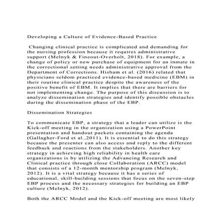 Developing a Culture of Evidence-Based PracticeAs your EBP s.docx