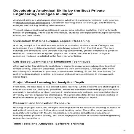 Developing Analytical Skills by the Best Private Engineering Colleges ...