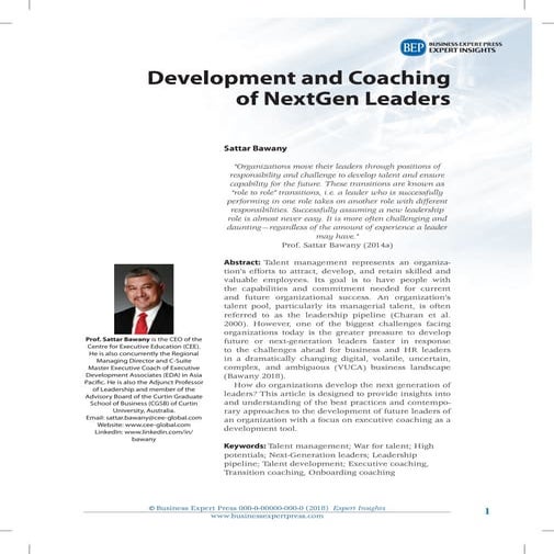 Developing and Coaching of NextGen Leaders (2018) | PDF