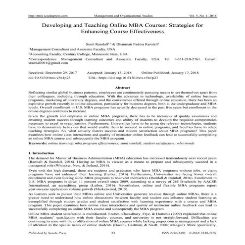 Developing and teaching online mba courses strategies for enhancing ...