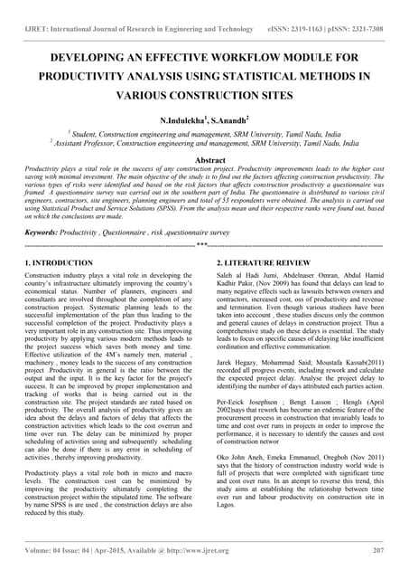 Analysis of Rework and Rescheduling in Construction Project using SPSS Software | PDF ...