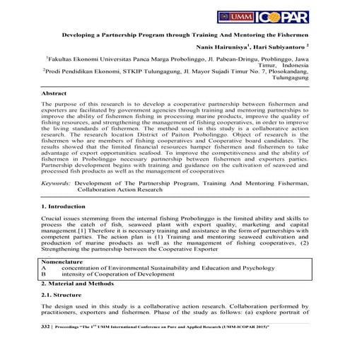 Developing a partnership program through training and mentoring the fishermen | PDF