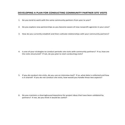 Developing a plan for conducting site visits | DOCX