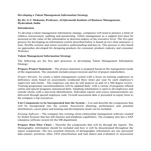 Developing a talent management information strategy | DOC