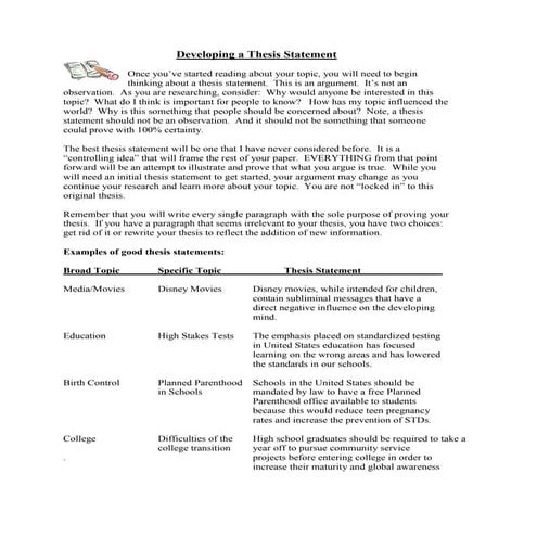 Developing a thesis statement | PDF