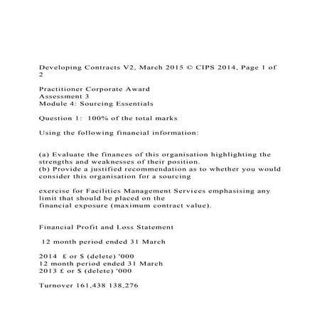 Developing Contracts V2, March 2015 © CIPS 2014, Page 1 of 2.docx