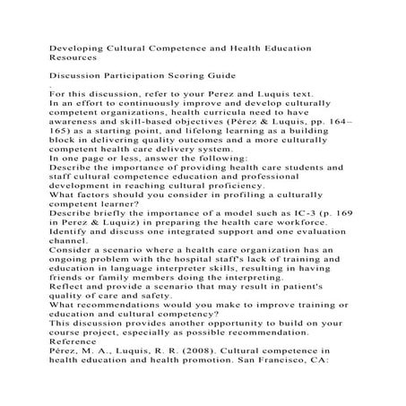 Developing Cultural Competence and Health EducationResourcesDi.docx | Education