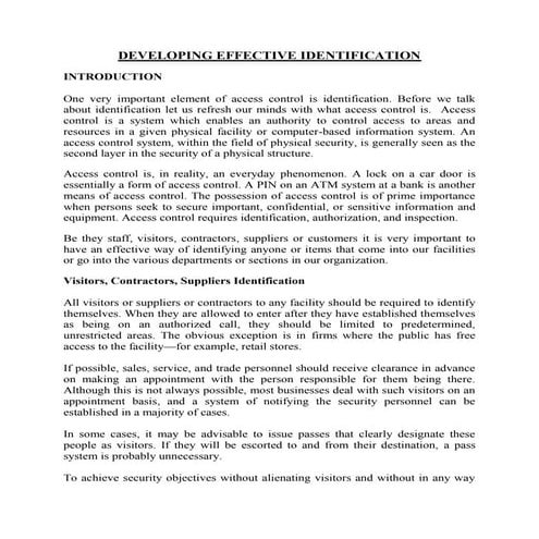 Developing Effective Identification 1 | PDF