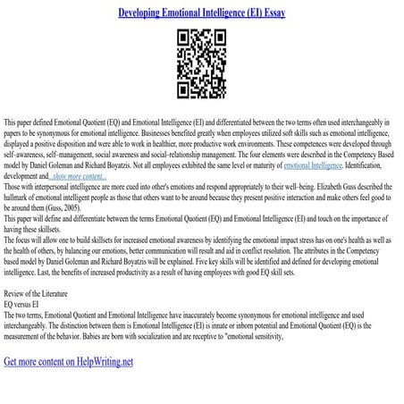 Developing Emotional Intelligence (EI) Essay | PDF