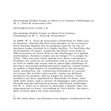 Developing Global Teams to Meet 21st Century Challenges at W. .docx