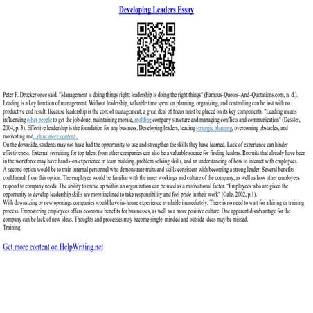 Developing Leaders Essay | PDF