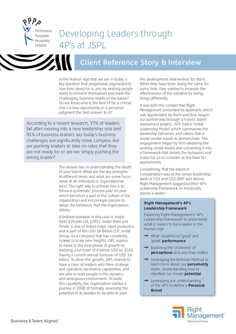 Case Study on 4P’s Framework to Develop Leaders By Right Management I…