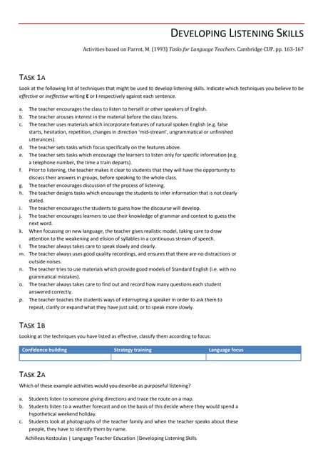 Developing listening skills (task 1) | PDF
