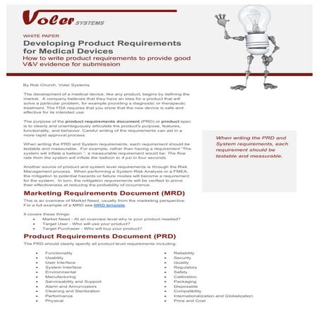 Developing Product Requirements For Medical Devices | PDF