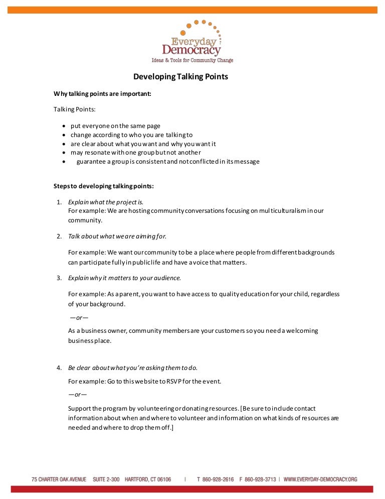 Developing Talking Points Handout