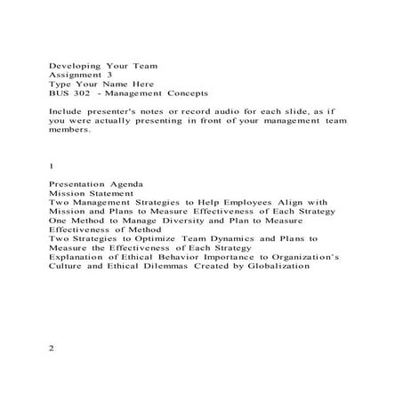 Developing Your TeamAssignment 3Type Your Name HereBUS 302 | PDF