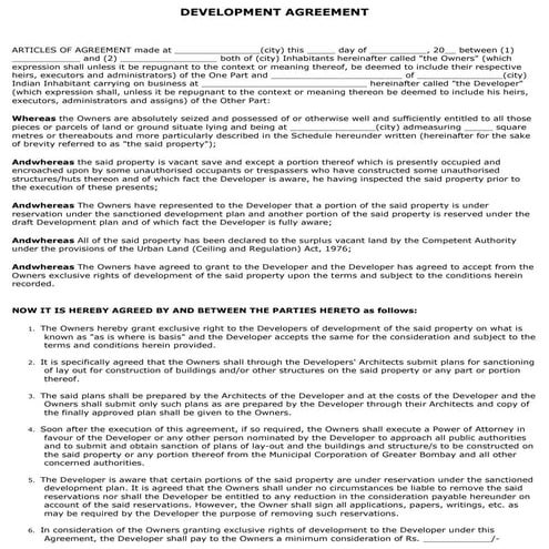 Development agreement | PDF | Developmental Sites | Real Estate