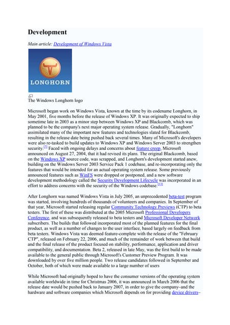 Windows Vista | PPT | Operating Systems | Computer Software and ...