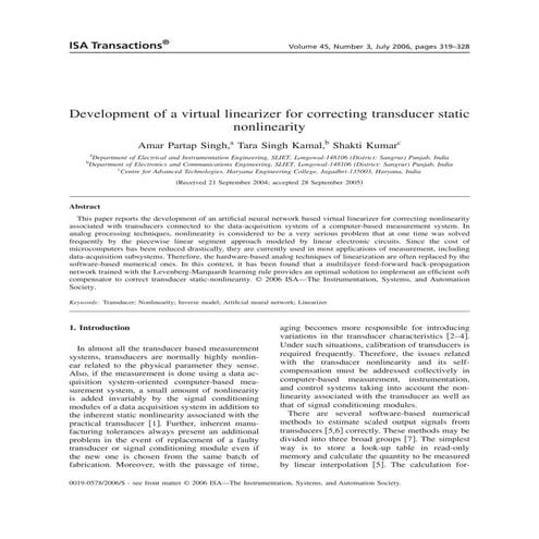 Development Of A Virtual Linearizer For Correcting Transducer Static