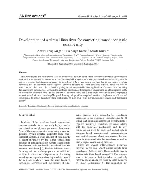 Development Of A Virtual Linearizer For Correcting Transducer Static