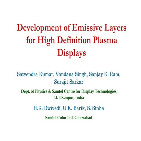 Development Of Emissive Layers For High Definition Plasma Displays ...