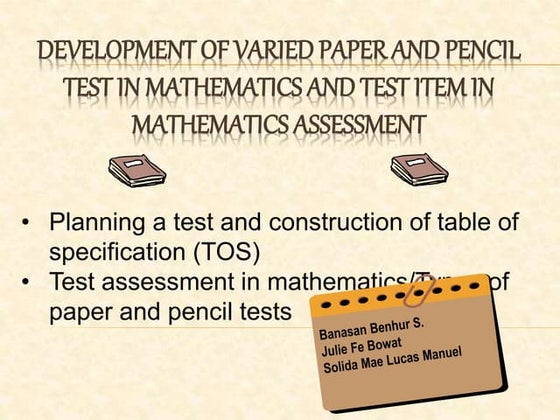Paper pencil testing selection type items and supply type items | PPT